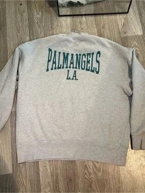 Palm Angels | Sweaters | Palm Angels Grey Crewneck With Teal Logo ...
